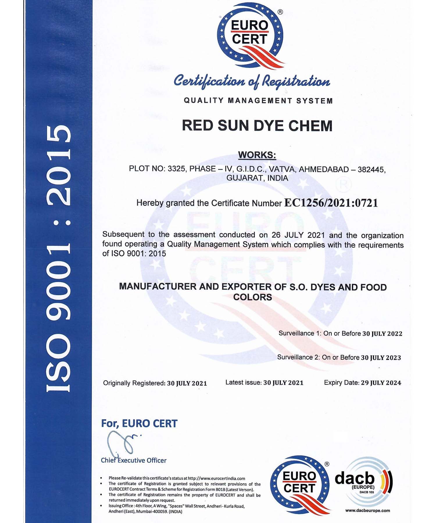 Certificates - Red Sun Dye Chem